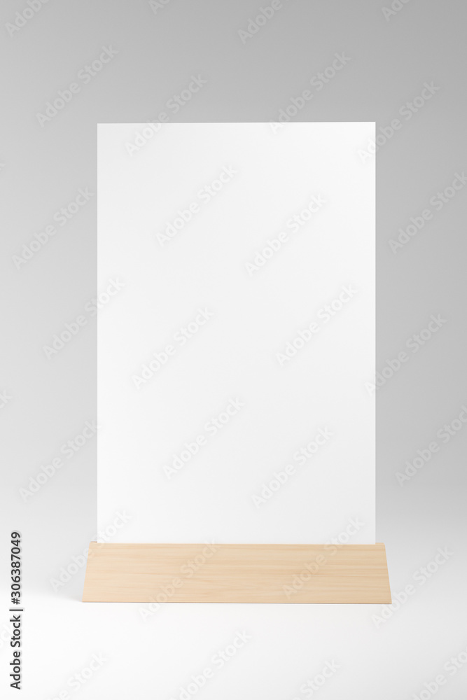 Menu frame standing on wood table isolated on white background with ...