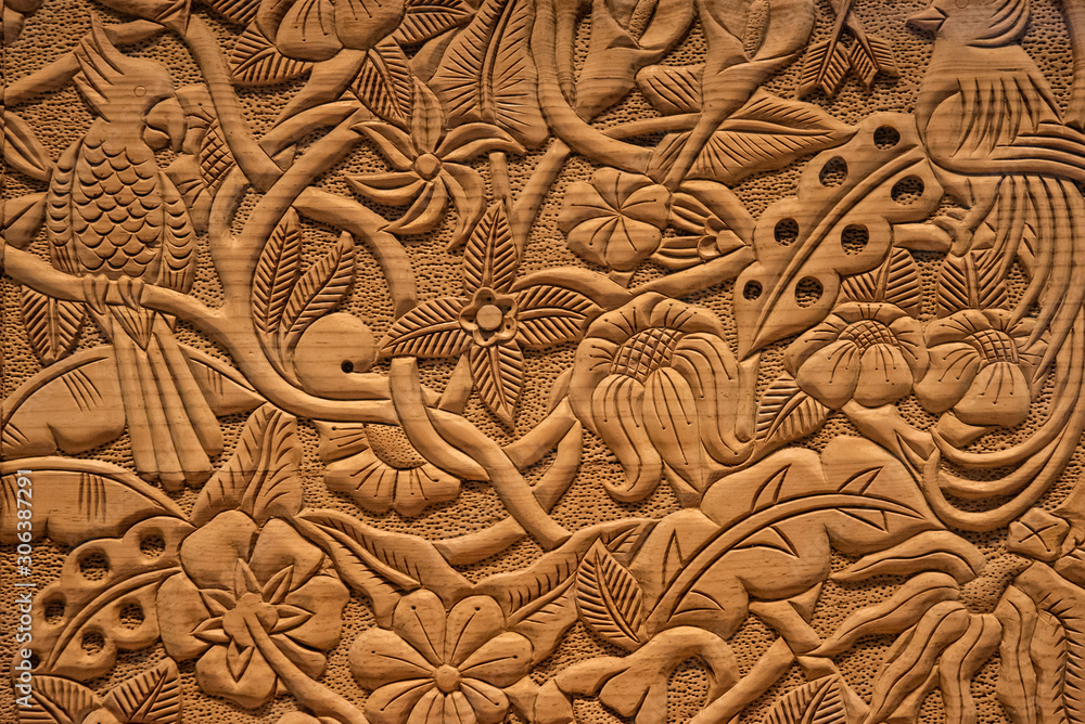 wood engraving of flowers and textures Stock Photo | Adobe Stock