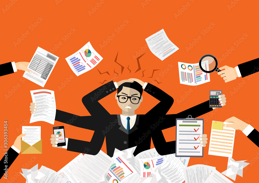 Stressed Person At Work Cartoon