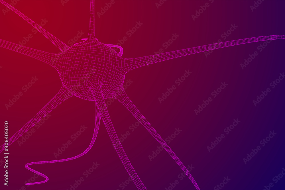 Neuron system wireframe mesh model. Low poly vector illustration ...