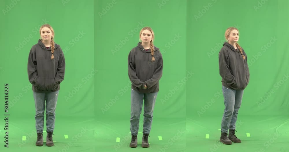 GREEN SCREEN CHROMA KEY Caucasian female posing as a strike participant, strike crowd ...