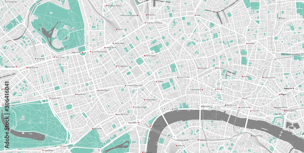 Detailed map of central London, UK with labelled tube stations Stock ...