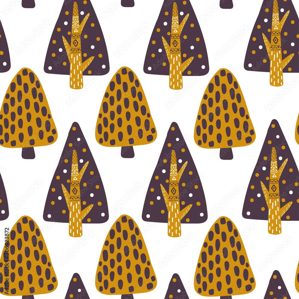 Nordic Christmas tree seamless pattern in Scandinavian style. Folk art ...