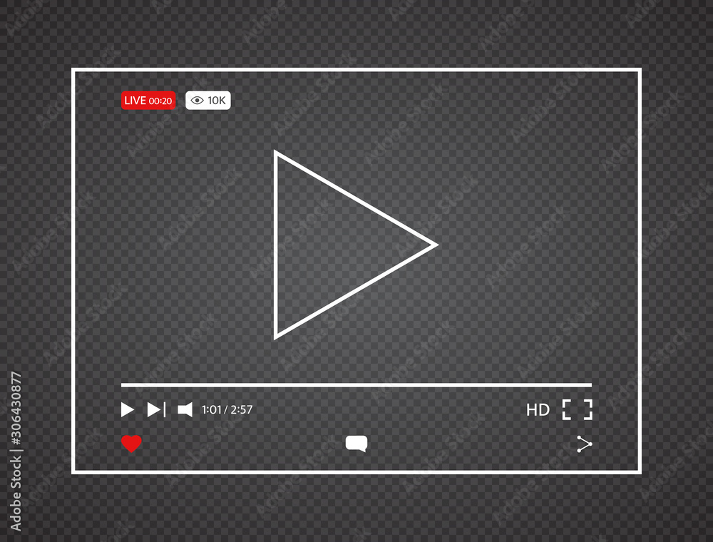 Video player. Interface web screen template. Social media player window ...