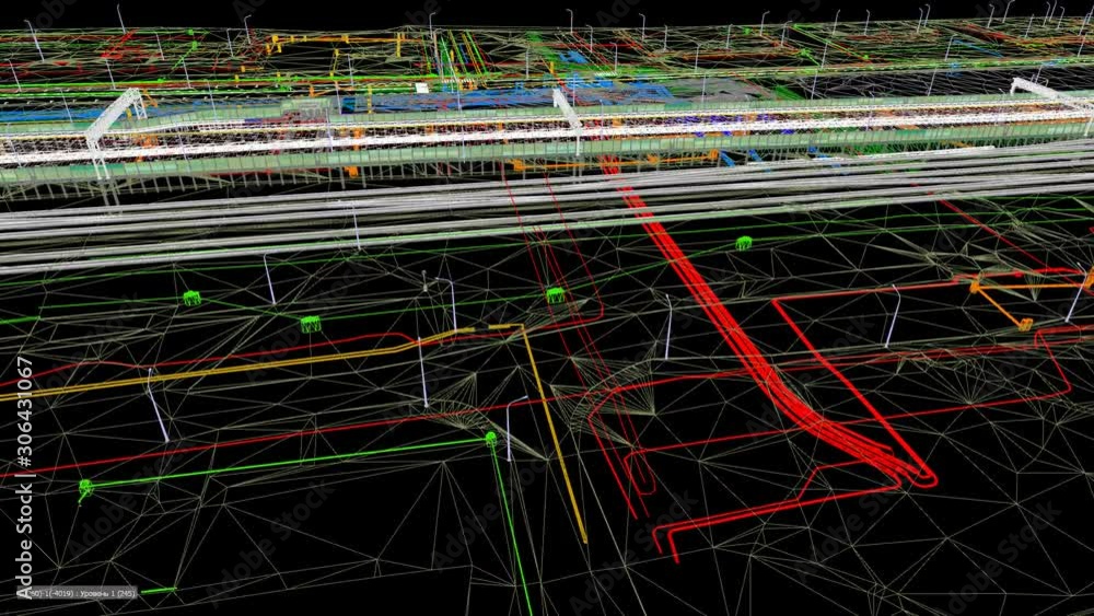 The BIM model of the railway Infrastructure of wireframe view Stock ...