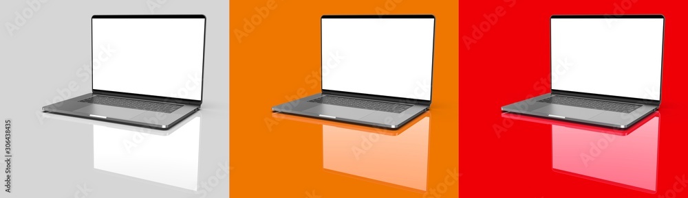 Set of laptops, templates on a gray, orange and red background ...