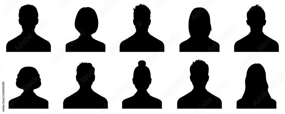 Male and female head silhouettes avatar, profile icons. Vector Stock ...