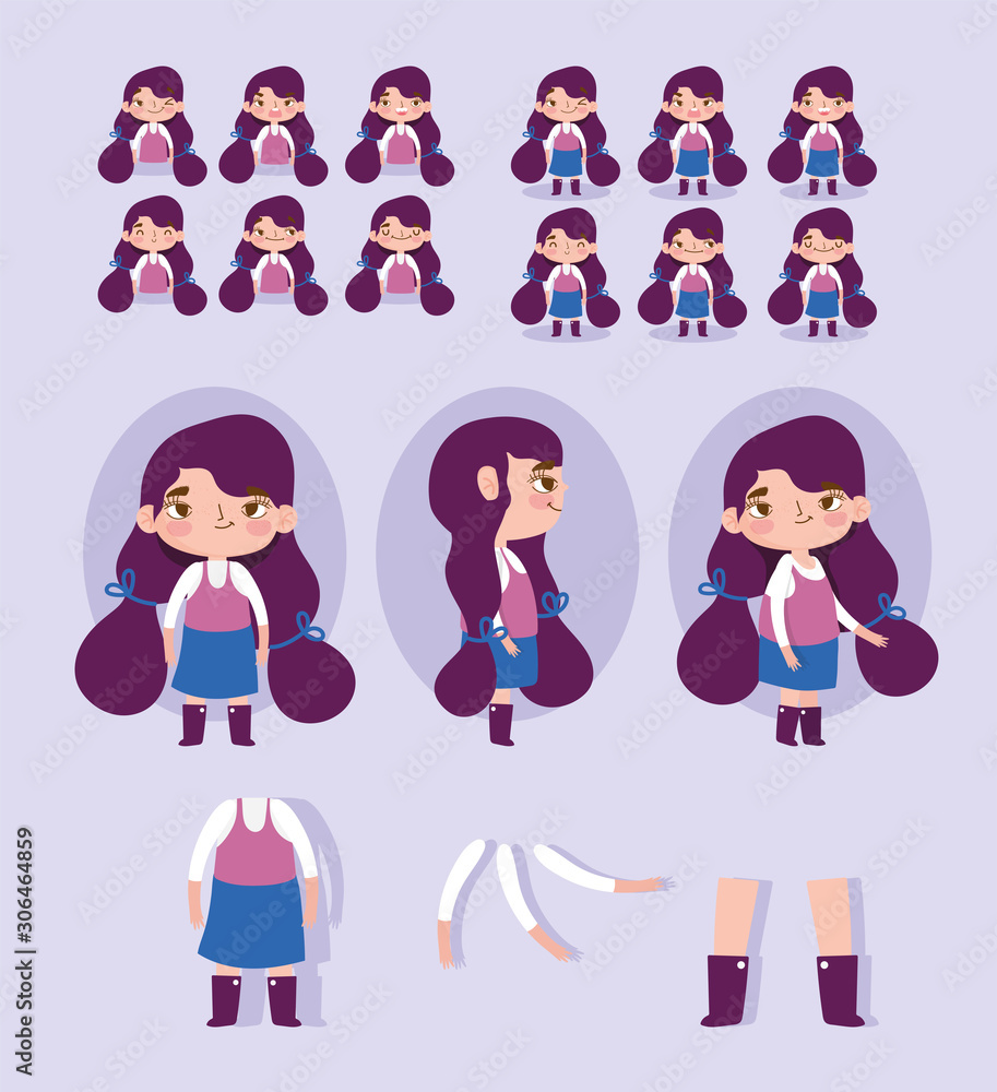 cartoon character animation little girl some parts body Stock Vector ...