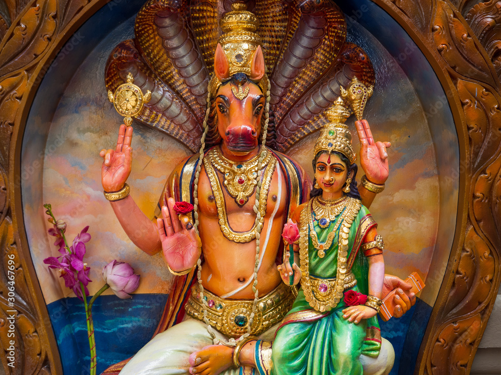 Poster Colourful statues of Hindu religious deities in Hindu temple in ...