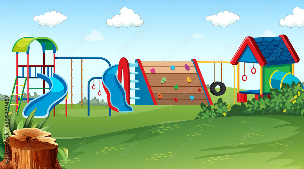Playground park scene with equipment Stock Vector | Adobe Stock