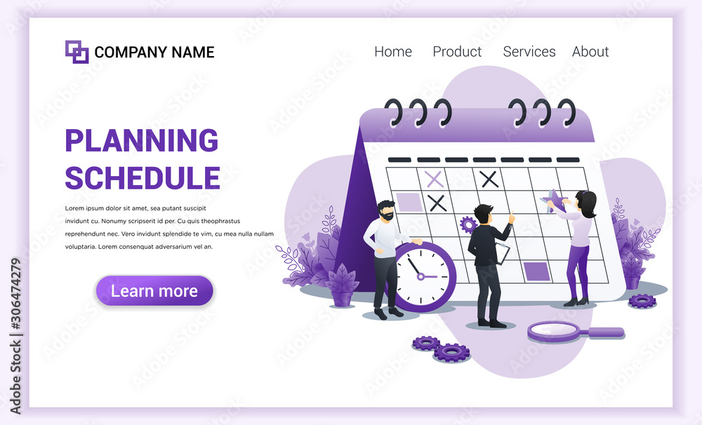 Planning Schedule concept. People filling out the schedule on giant ...