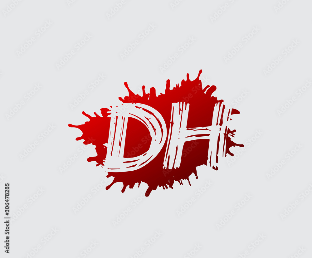 Initial D, H and DH flat splatter logo icon. Abstract ink splash design ...