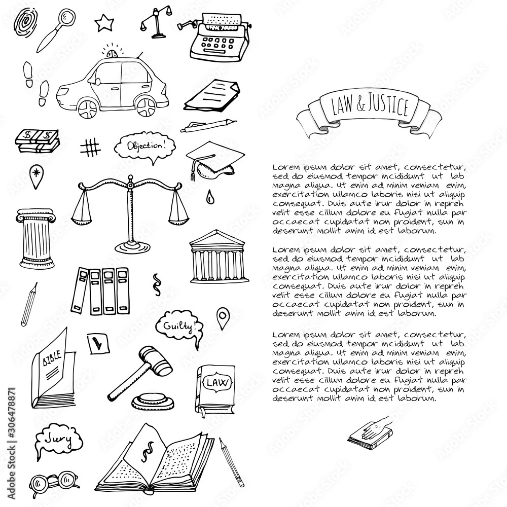 Hand drawn doodle Law and Justice icons set Vector illustration law ...
