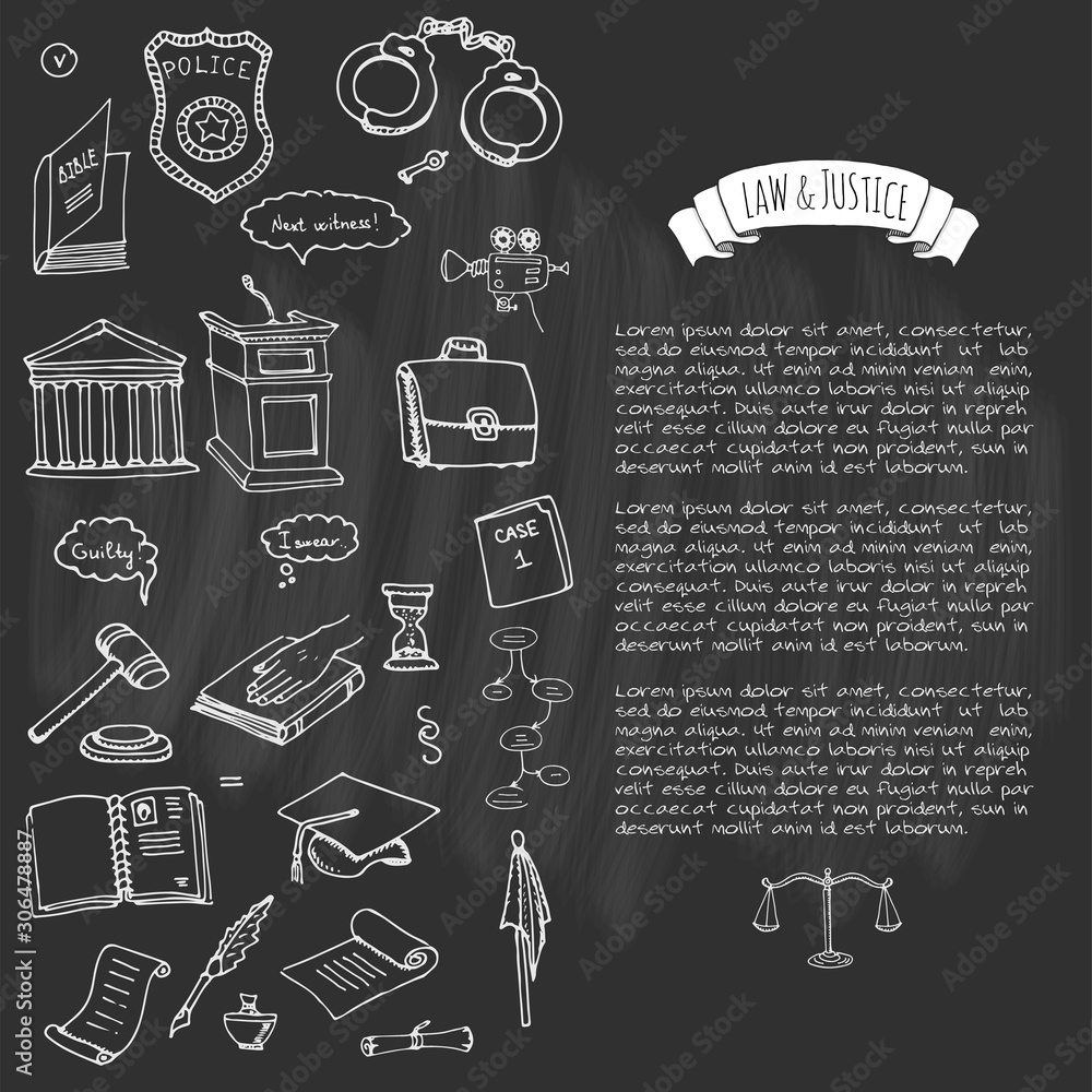 Hand drawn doodle Law and Justice icons set Vector illustration law ...