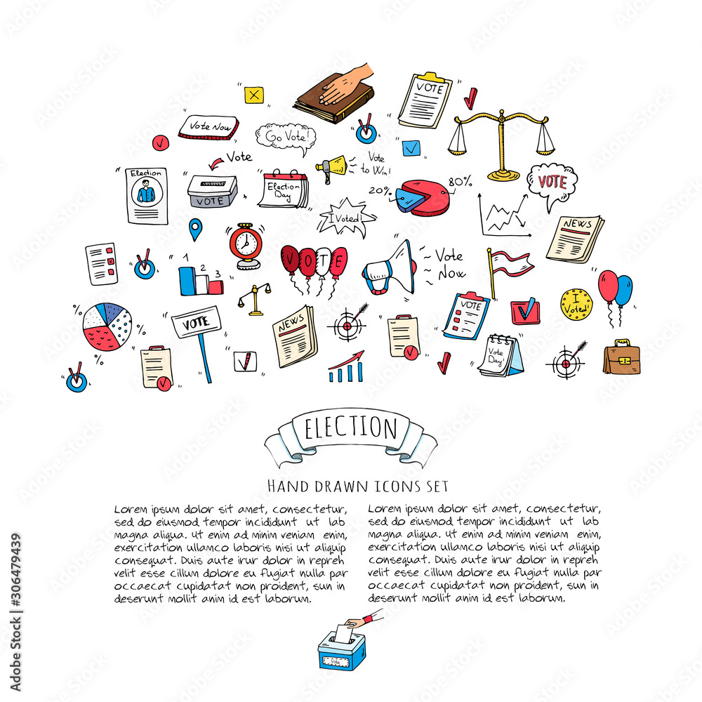 Hand drawn doodle Vote icons set. Vector illustration. Election symbols ...