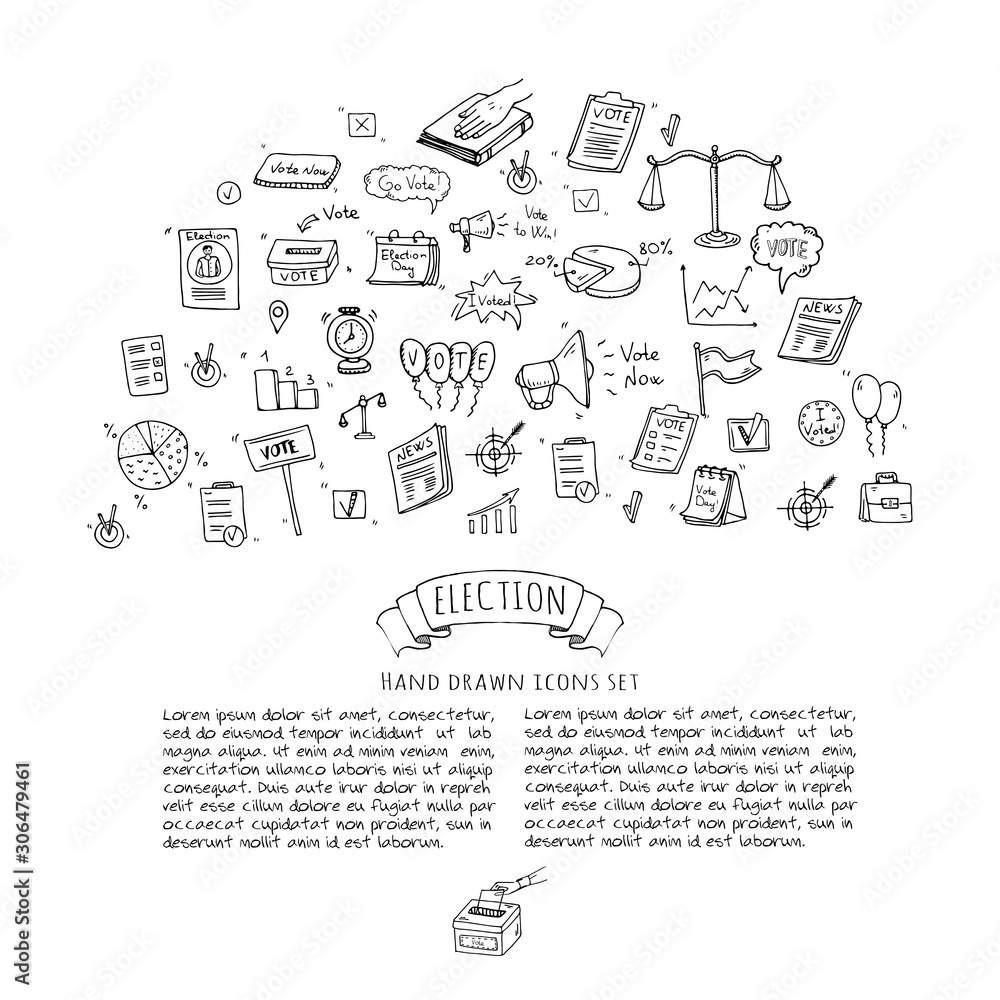 Hand drawn doodle Vote icons set. Vector illustration. Election symbols ...