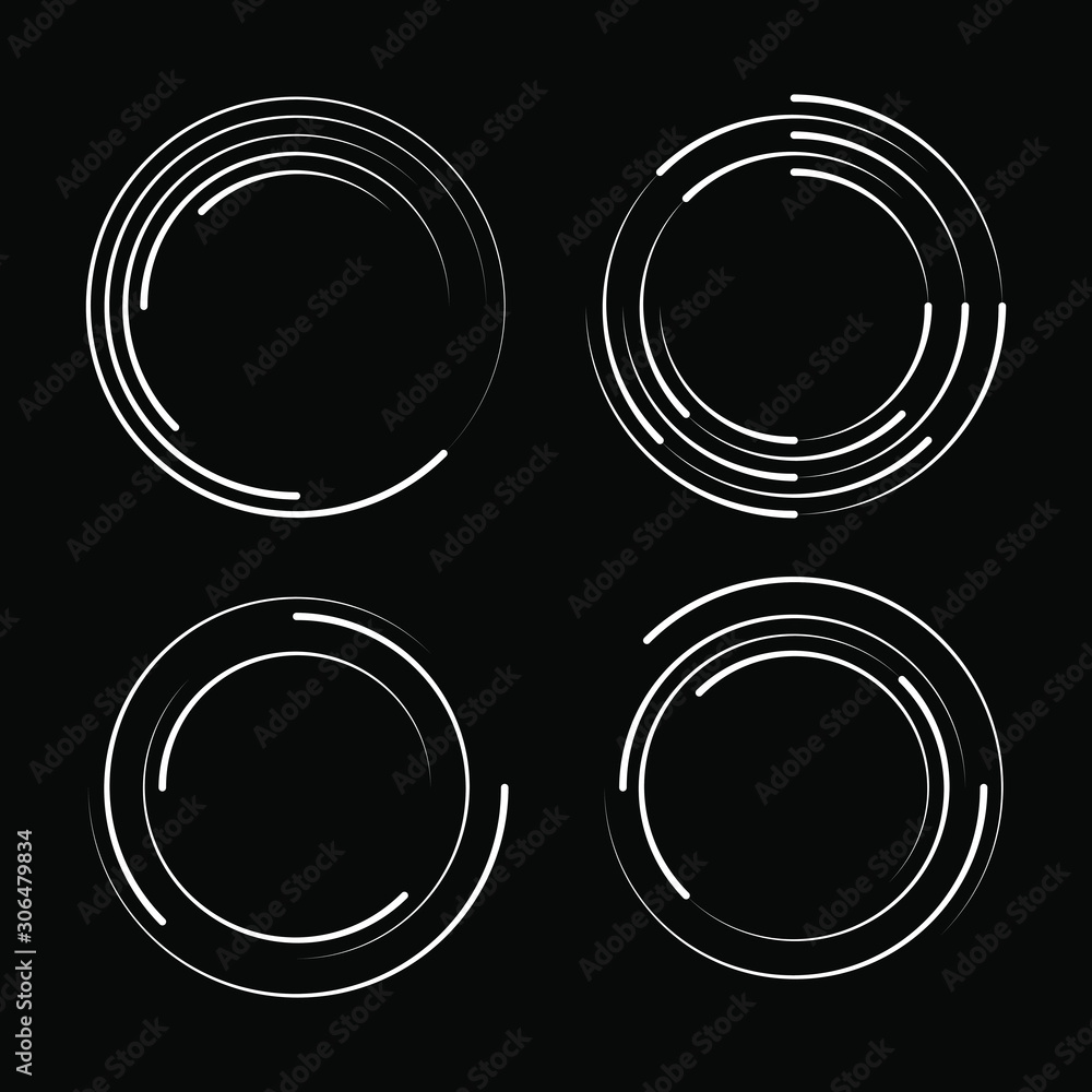 Set of white vector lines in circle form. Geometric art. Black ...