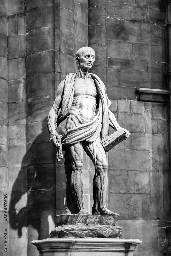 Milan, Italy - March 8, 2019: Statue of St. Bartholomew Flayed was one ...