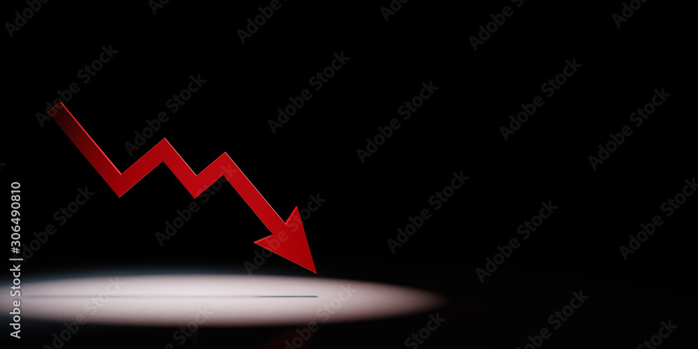 Falling Arrow Chart Spotlighted on Black Background Stock Illustration ...