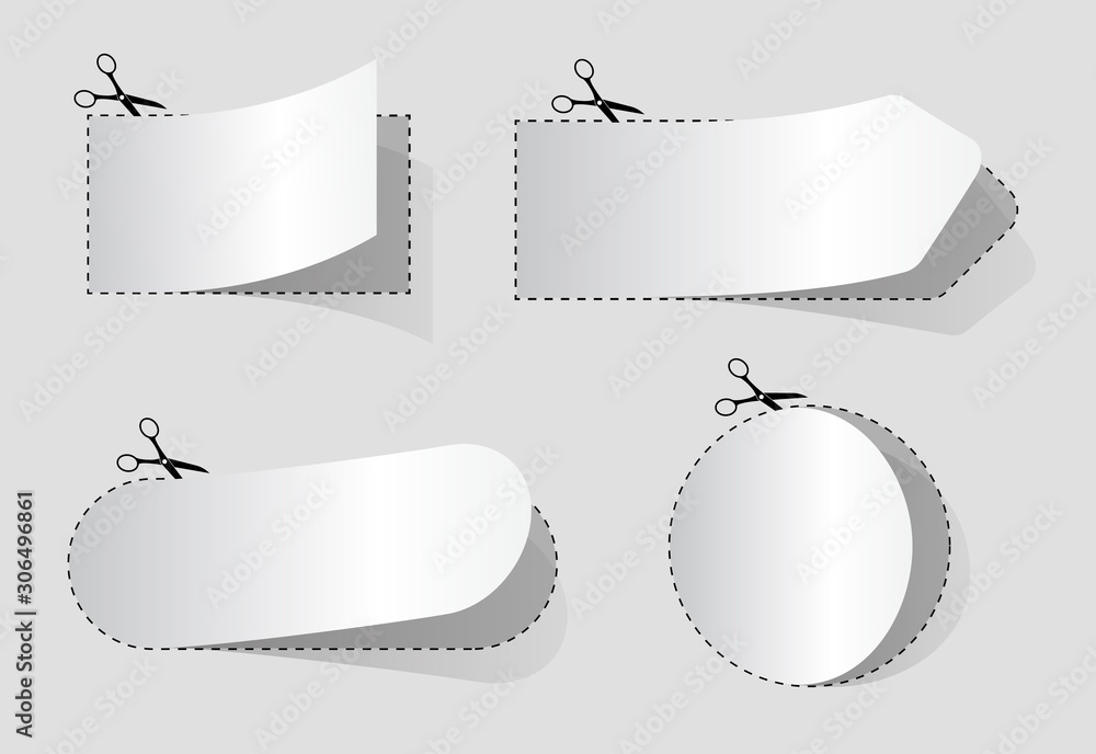 Cut with scissors in a dashed line. Cutout border with curl corner for ...