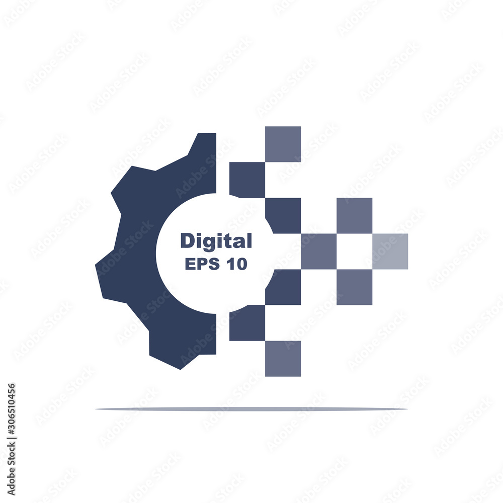 Digital transformation icon. Gray gear. Technology concept. Electronic ...