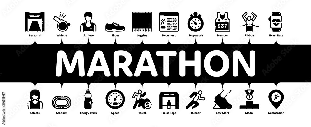 Marathon Minimal Infographic Web Banner Vector. Human Athlete ...