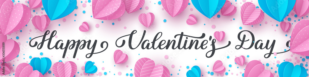 Happy Valentines day handwritten lettering text. Horizontal banner ...