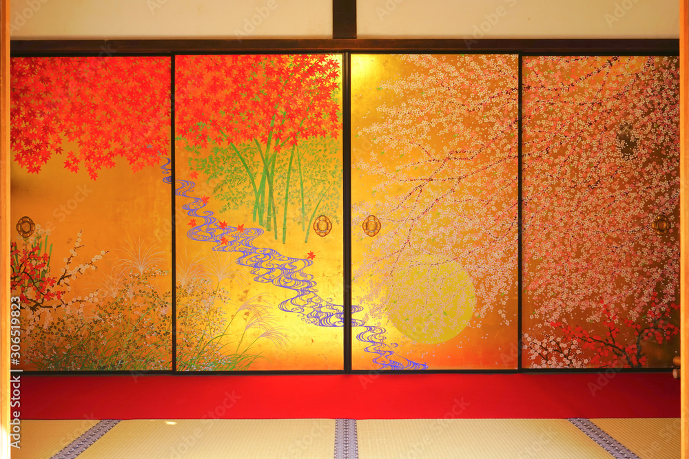 Japanese sliding door at Enkoji Temple, Kyoto City, Kyoto Pref., Japan ...