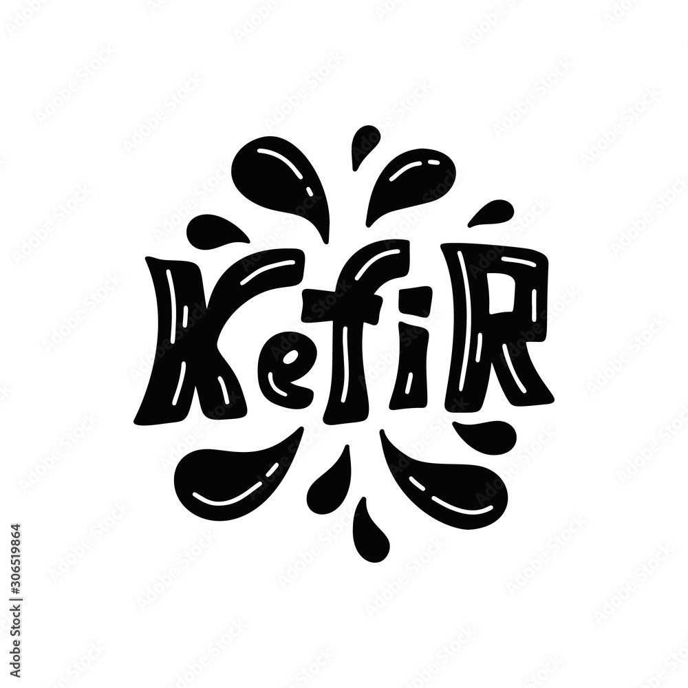 Carved silhouette poster. Cartoon lettering kefir with isolated flying ...