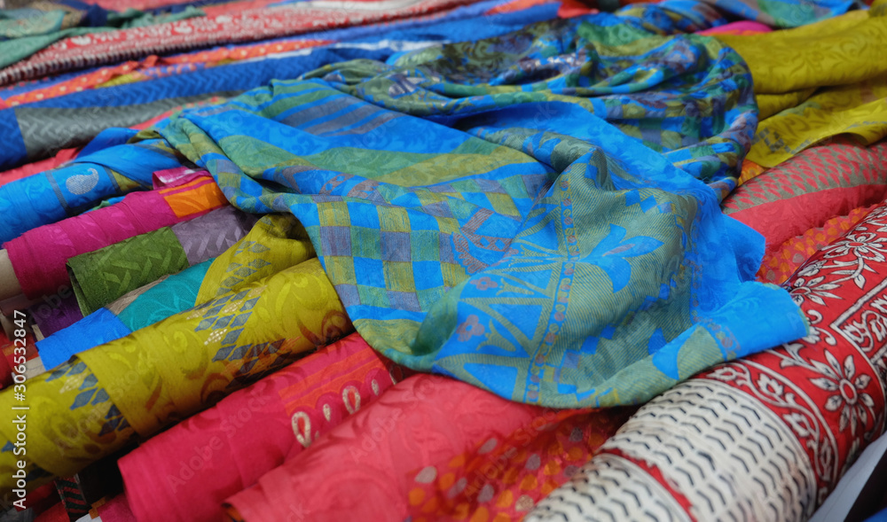 artistic variety shade tone colors ornaments patterns of indian silk ...