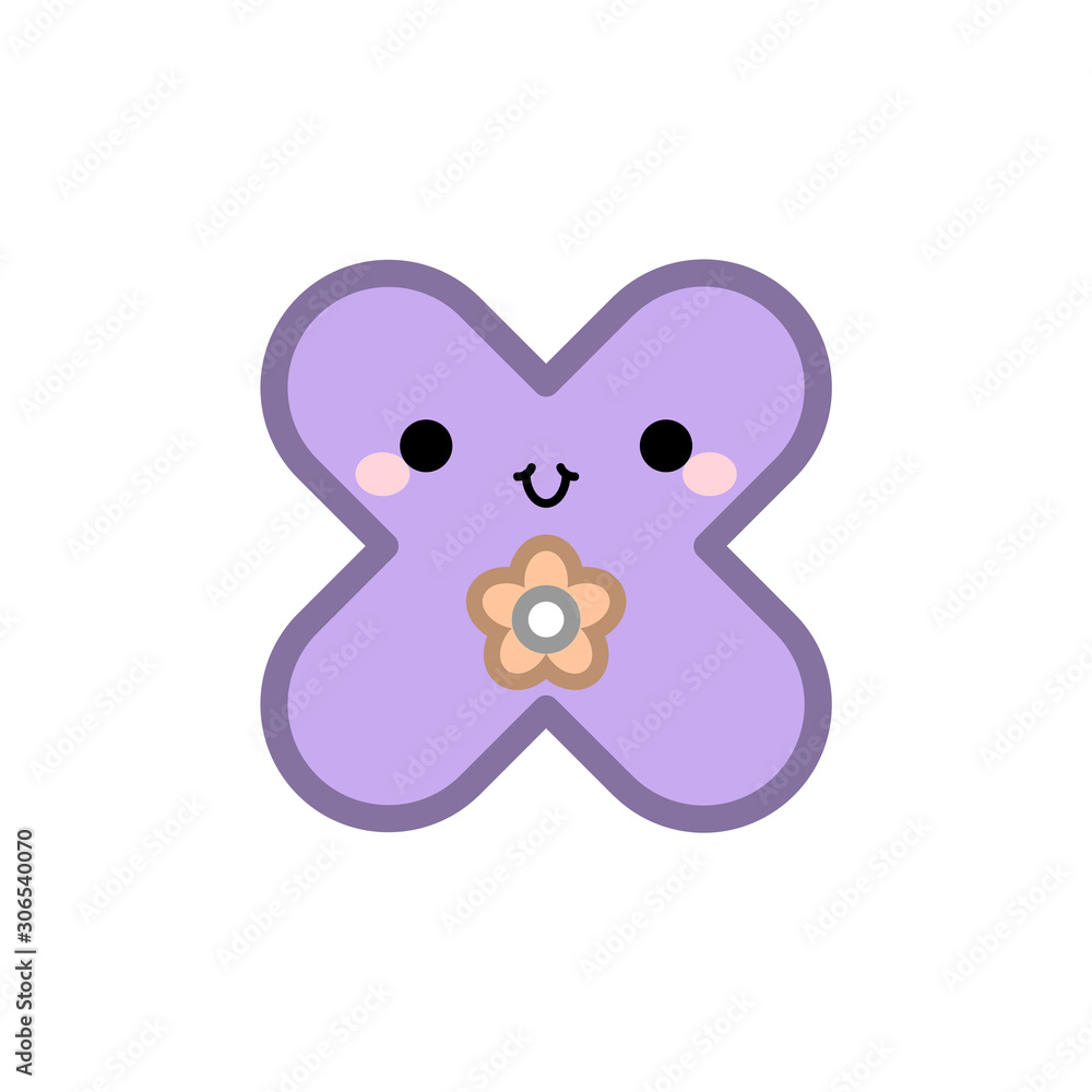 Cute cartoon letter X smiling face with eyes and mouth on white ...