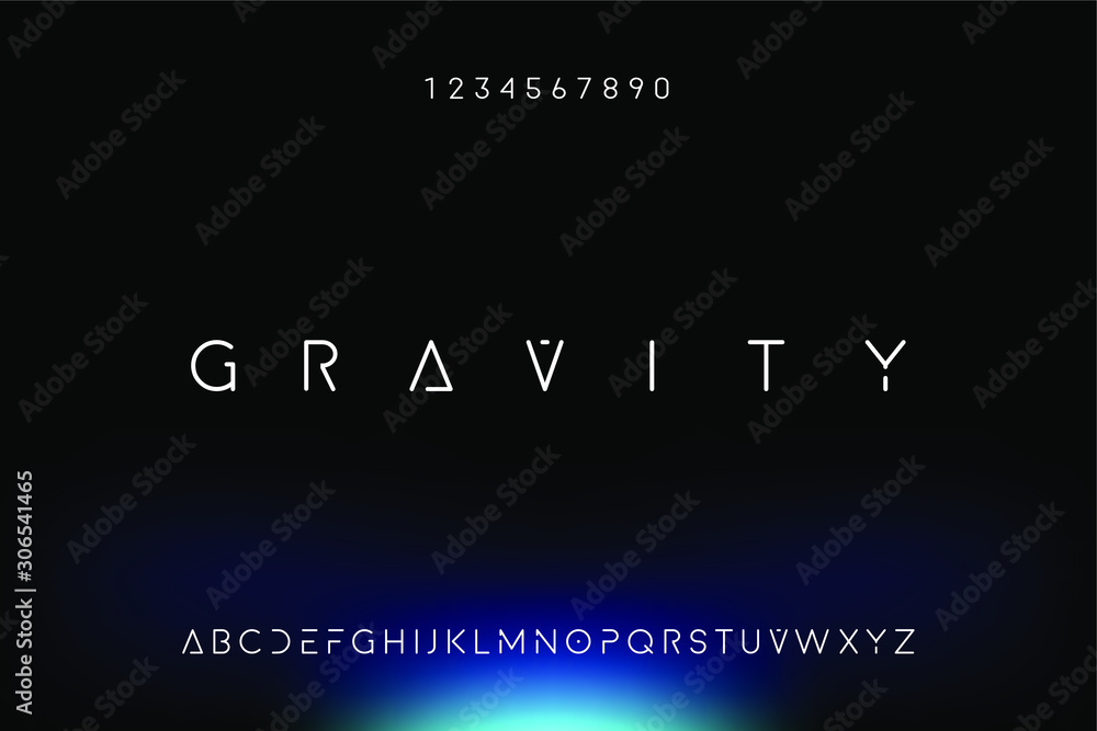 Gravity. Abstract technology science alphabet font. digital space ...