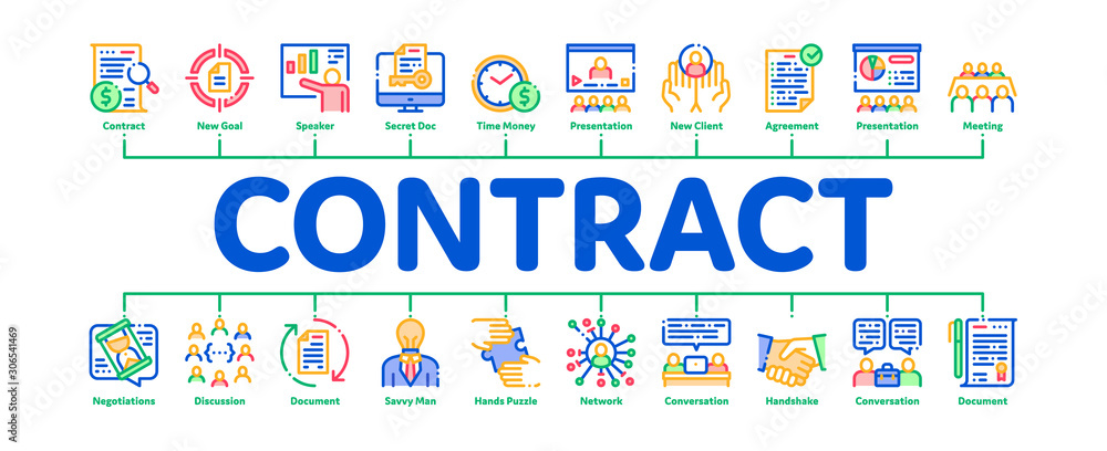 Contract Minimal Infographic Web Banner Vector. Human Silhouette And ...