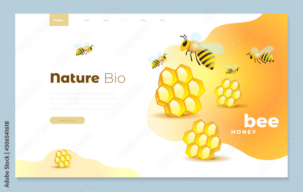 Web page design templates cover for honey mead bee vector illustration ...