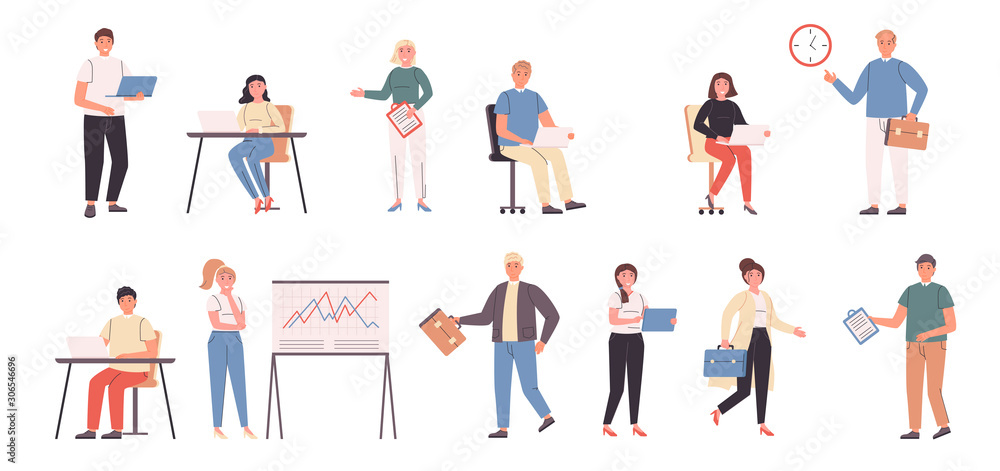 Company staff, businessmen and businesswomen flat vector illustrations ...