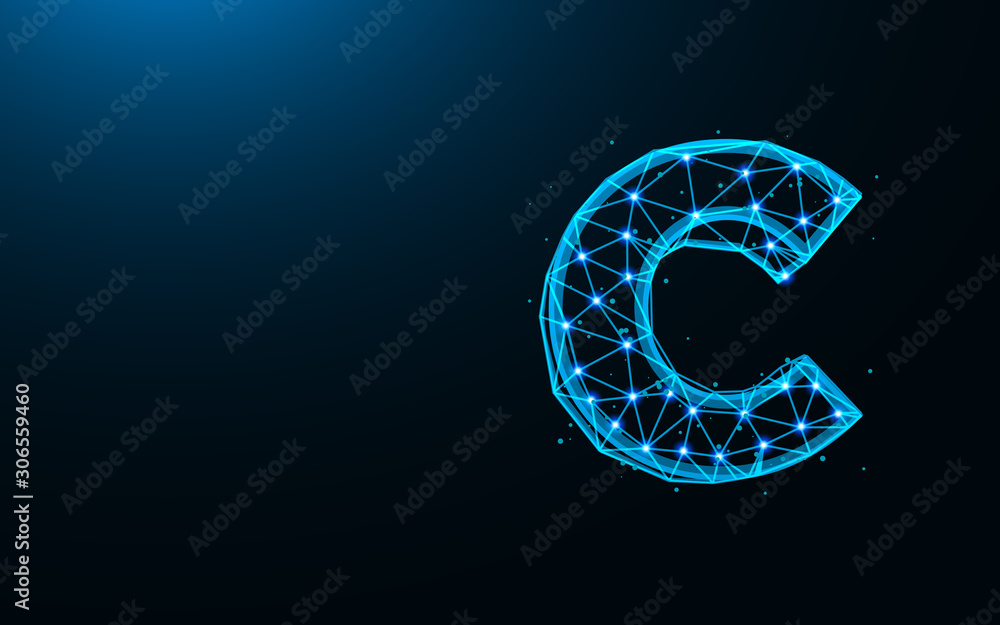 Letter C low poly design, alphabet abstract geometric image, font ...