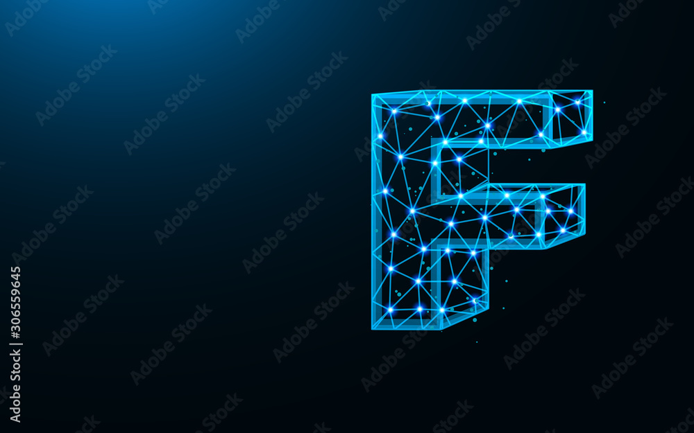 Letter F low poly design, alphabet abstract geometric image, font ...