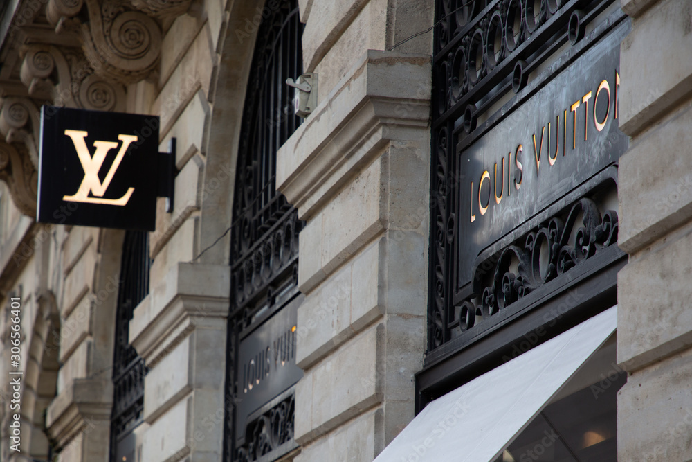 Louis Vuitton sign logo store street powerful luxury brand shop Stock ...