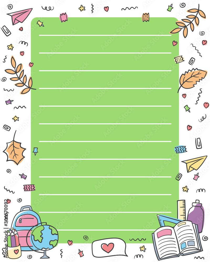 School template. Elements for notebook, diary, organizer, planner and ...