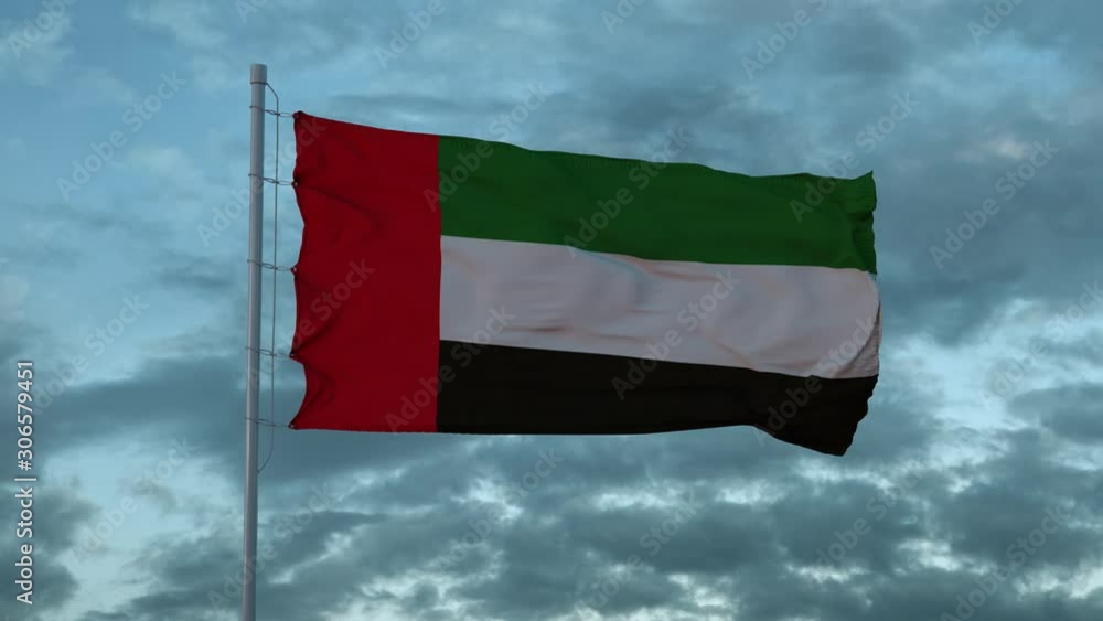 Flying national flag of the United Arab Emirates UAE. Loopable ...