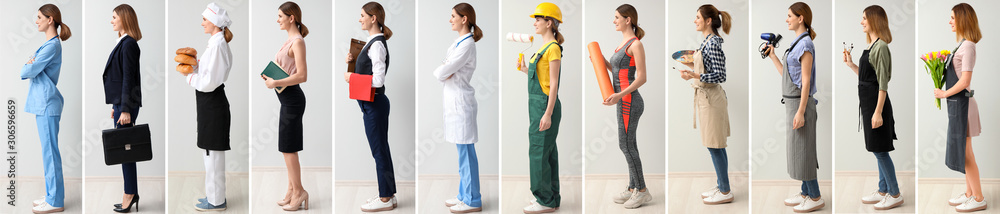Collage with woman in uniforms of different professions Stock Photo ...