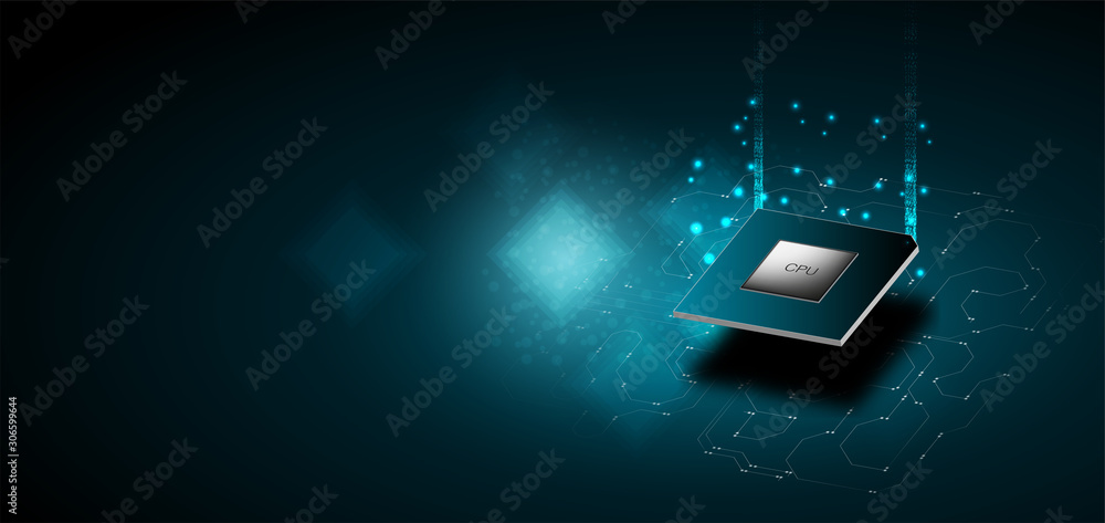 Quantum computer, large data processing, database concept.CPU isometric ...