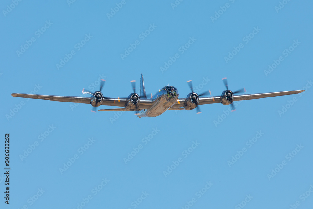 Front view of a rare WWII bomber (B-29 Superfortress) flying Stock ...