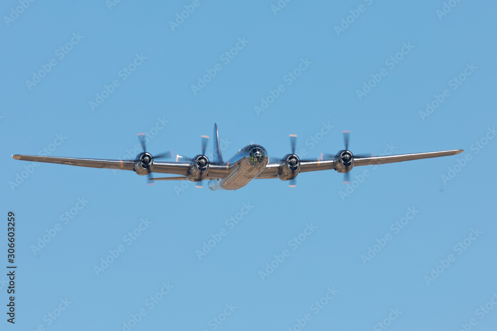 Front view of a rare WWII bomber (B-29 Superfortress) flying Stock ...