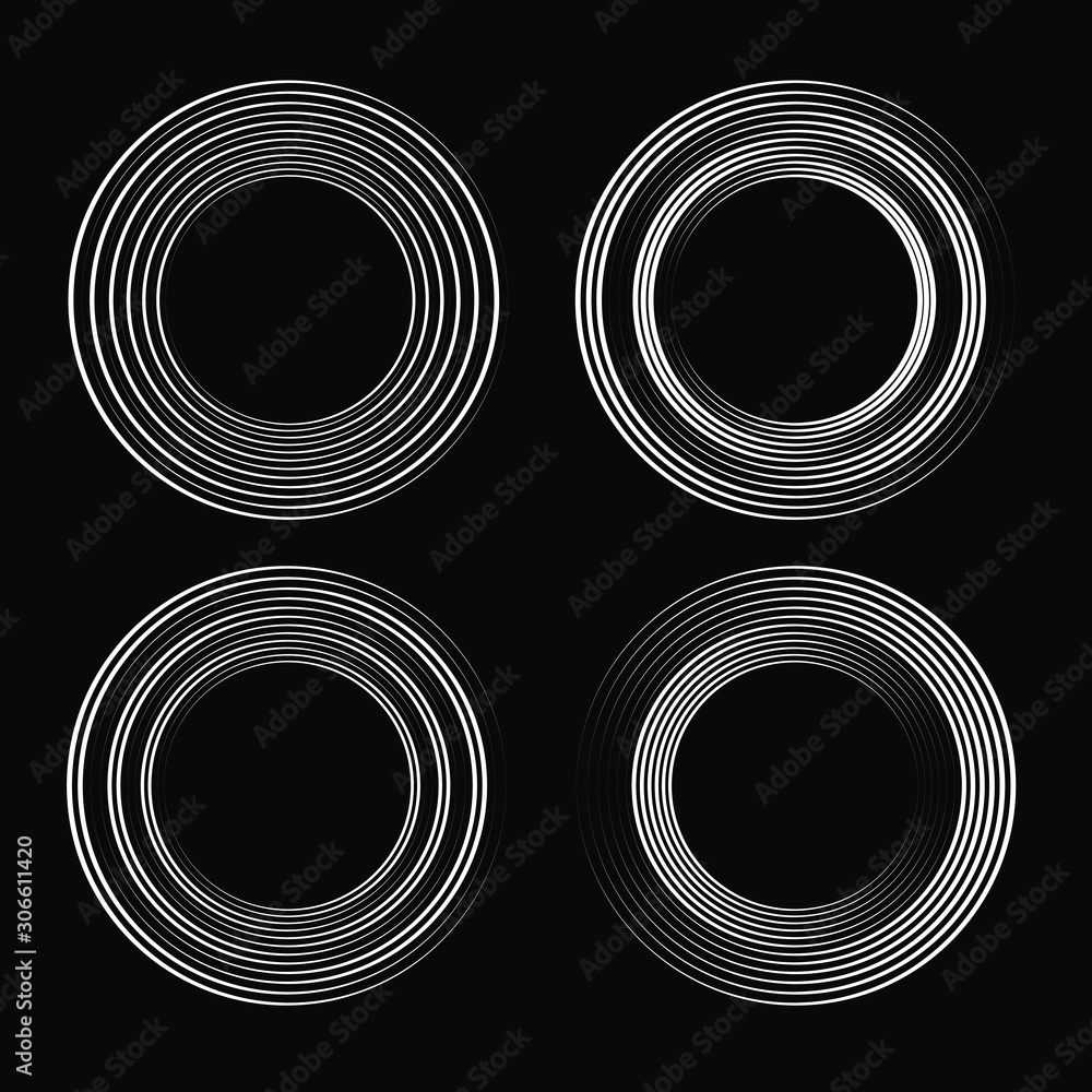Set of abstract white lines in circle form.Black background. Geometric ...