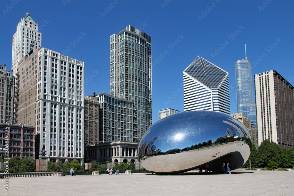 CHICAGO - The Cloud Gate sculpture, popularly known as the bean, with ...