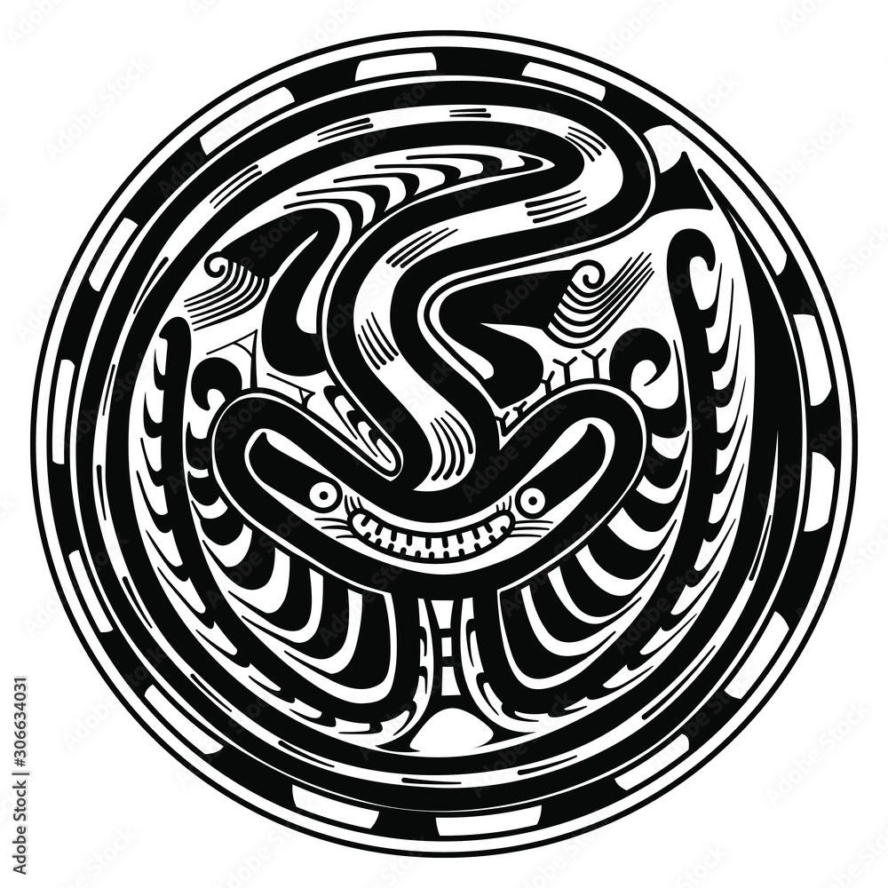 Isolated vector illustration. Fantastic creature in a circle. Ethnic ...