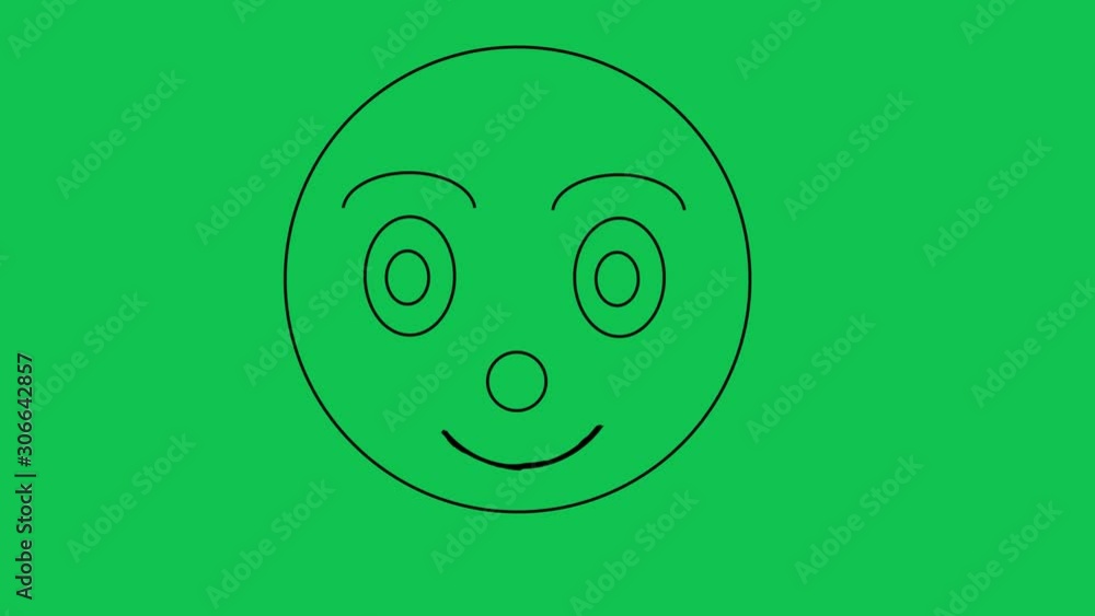 animated cartoon round face with nose eyes, turned facing forward ...