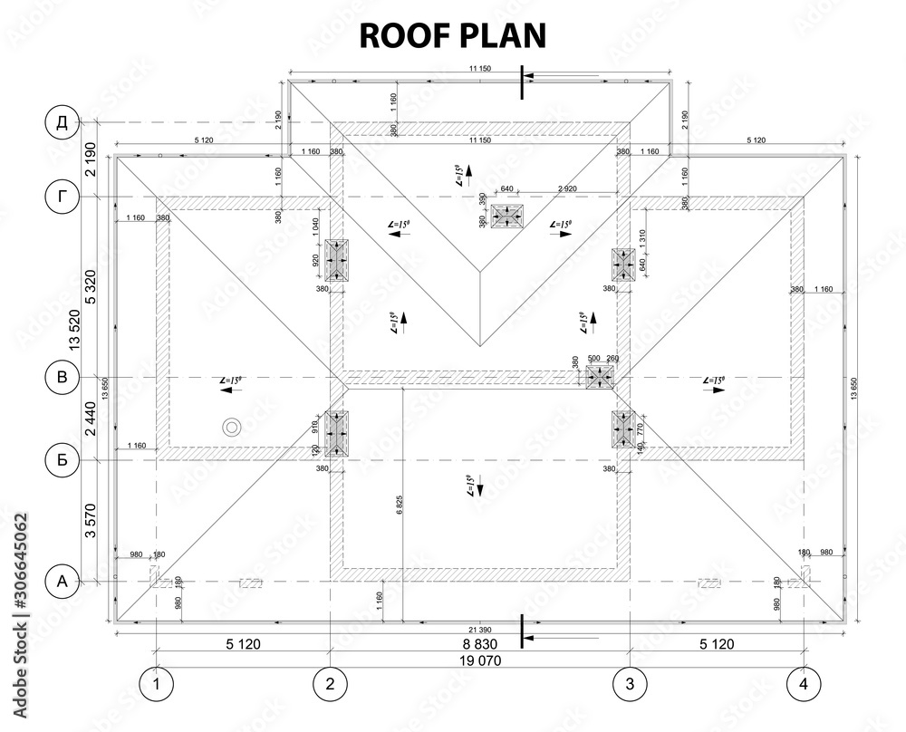 Detailed architectural plan of a private house roof, vector Stock ...