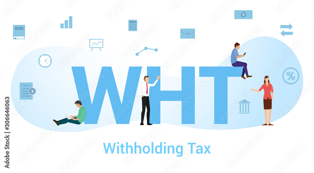 Vetor de wht withholding tax concept with big word or text and team ...